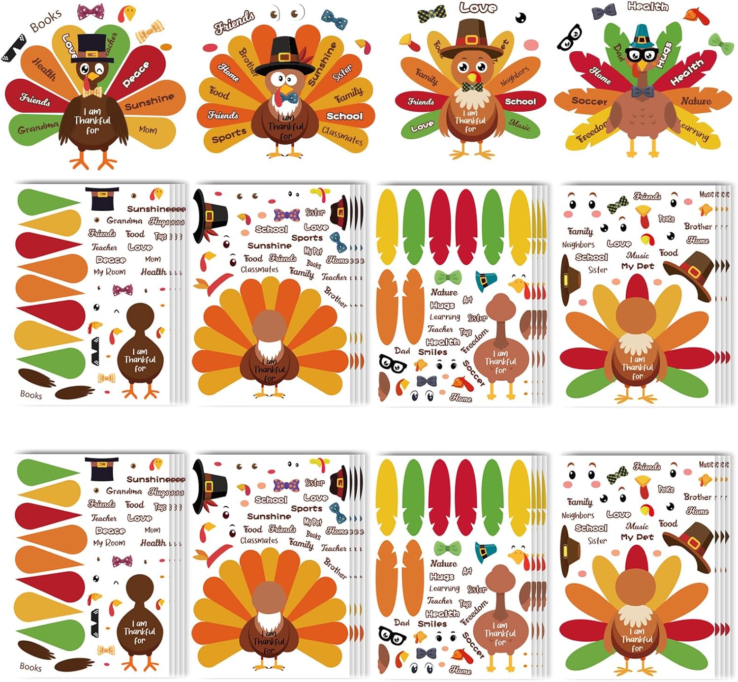 Amazon.com: XZENTIRA 32PCS Thanksgiving Stickers for Kids DIY Turkey ...