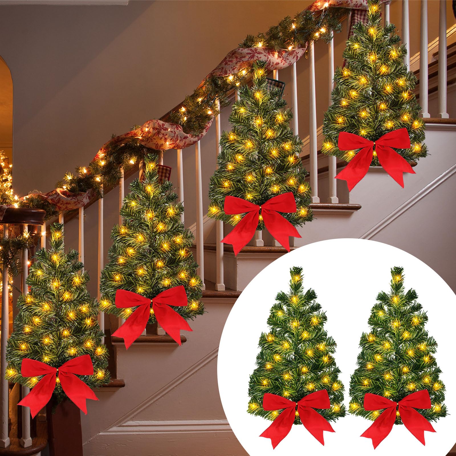 Amazon.com: Dingion 4 Pack Christmas Swags Christmas Staircase Decor ...
