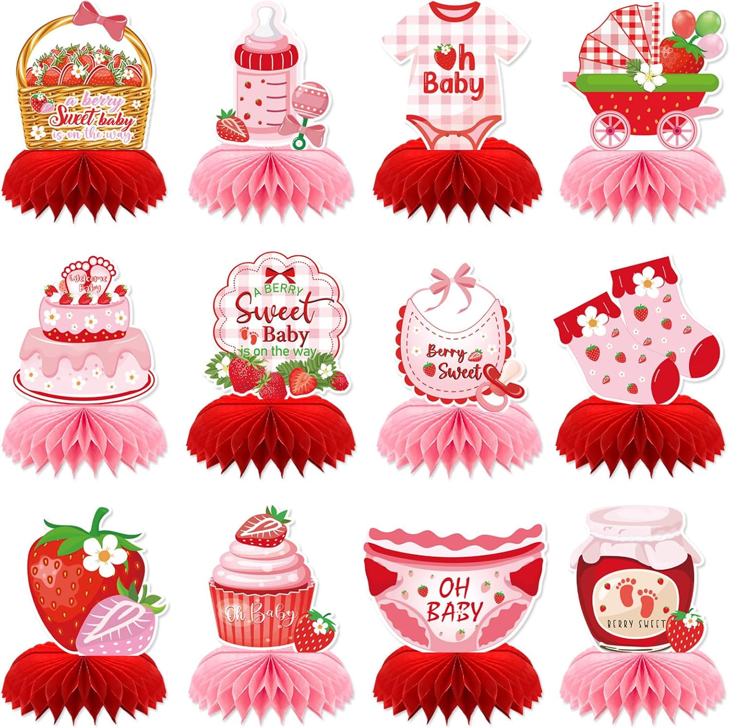 Amazon.com: Refavor Strawberry Baby Shower Decorations, 12PCS Berry Sweet Honeycomb Centerpieces ...