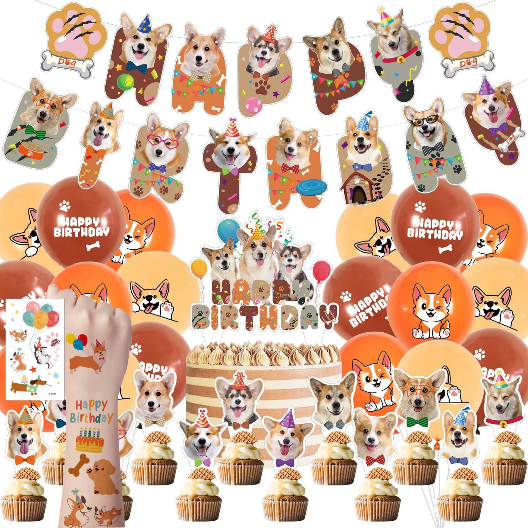 Amazon.com: 32pcs Corgi Birthday Decorations with 10 sheets(54pcs) Dog ...