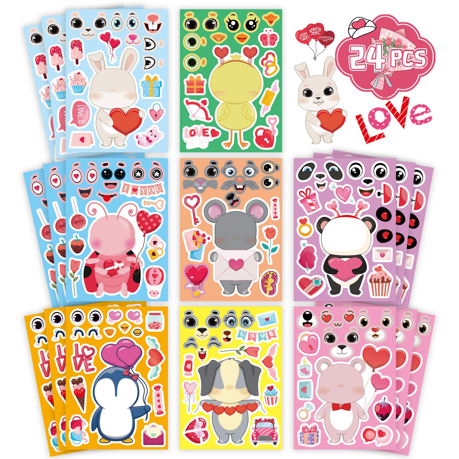 Amazon.com: 24 Sheets Valentine Stickers for Kids, Valentines Crafts ...