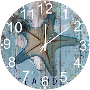 Amazon.com: Nautical Theme Wall Clock 12in Vintage Starfish Wooden Wall ...