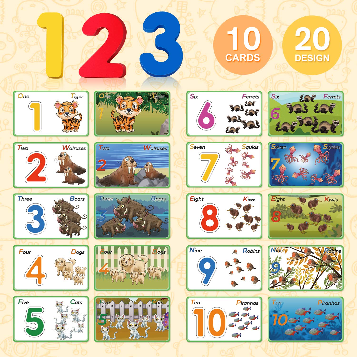 Animal Numbers and Alphabets Flash Cards for Toddlers Age 2 3 4 Years ...