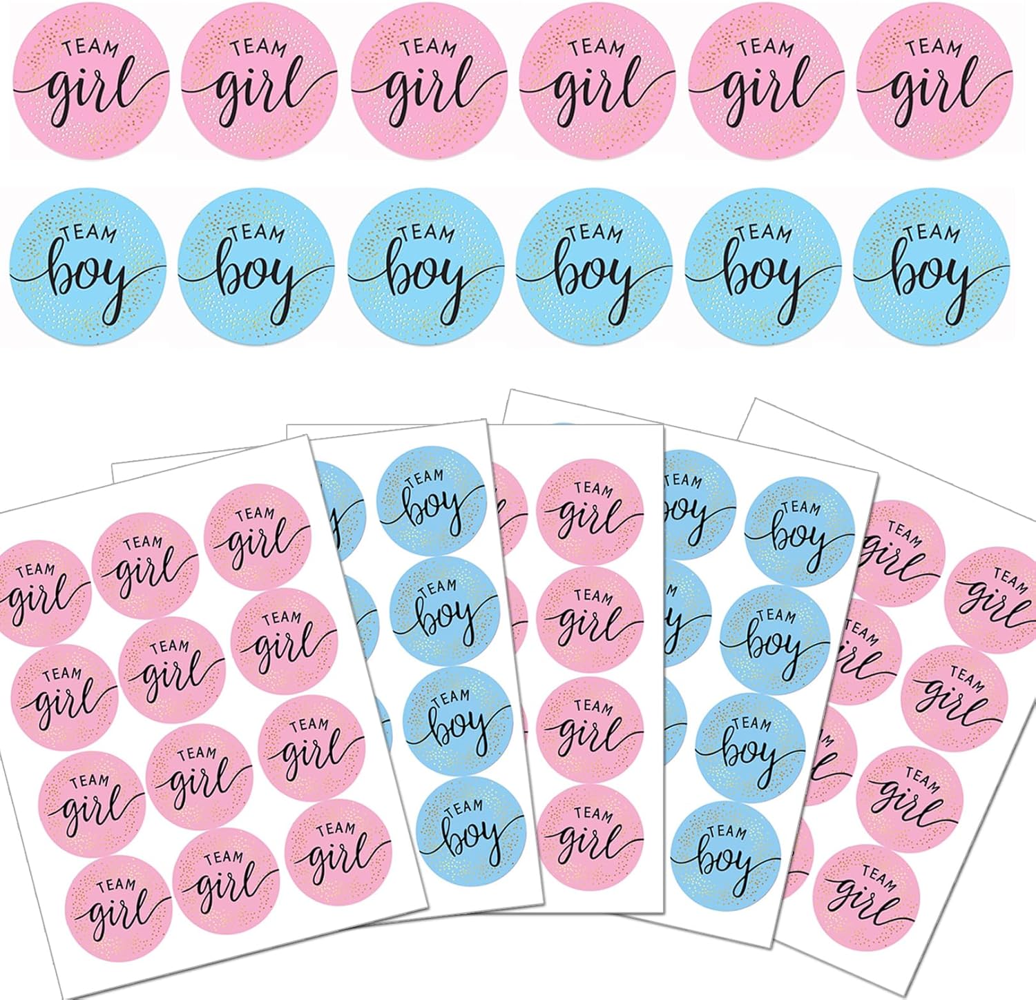 NAYAGOGO 96 PCS Gender Reveal Stickers - 48 x Team Boy & Girl Labels ...