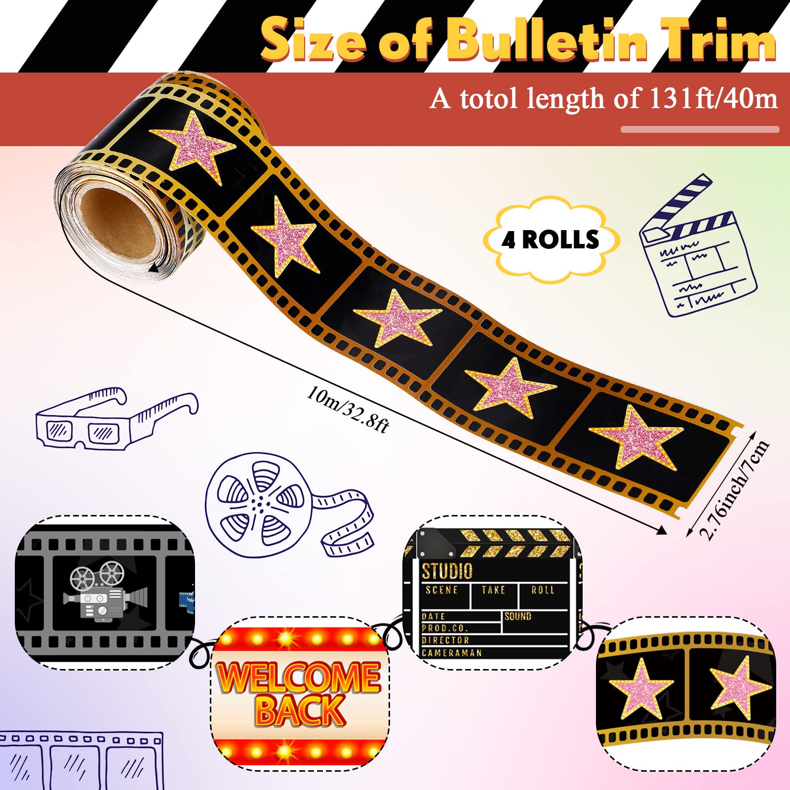Snapklik.com : 4 Rolls 131 Ft Movie Night Bulletin Board Borders ...