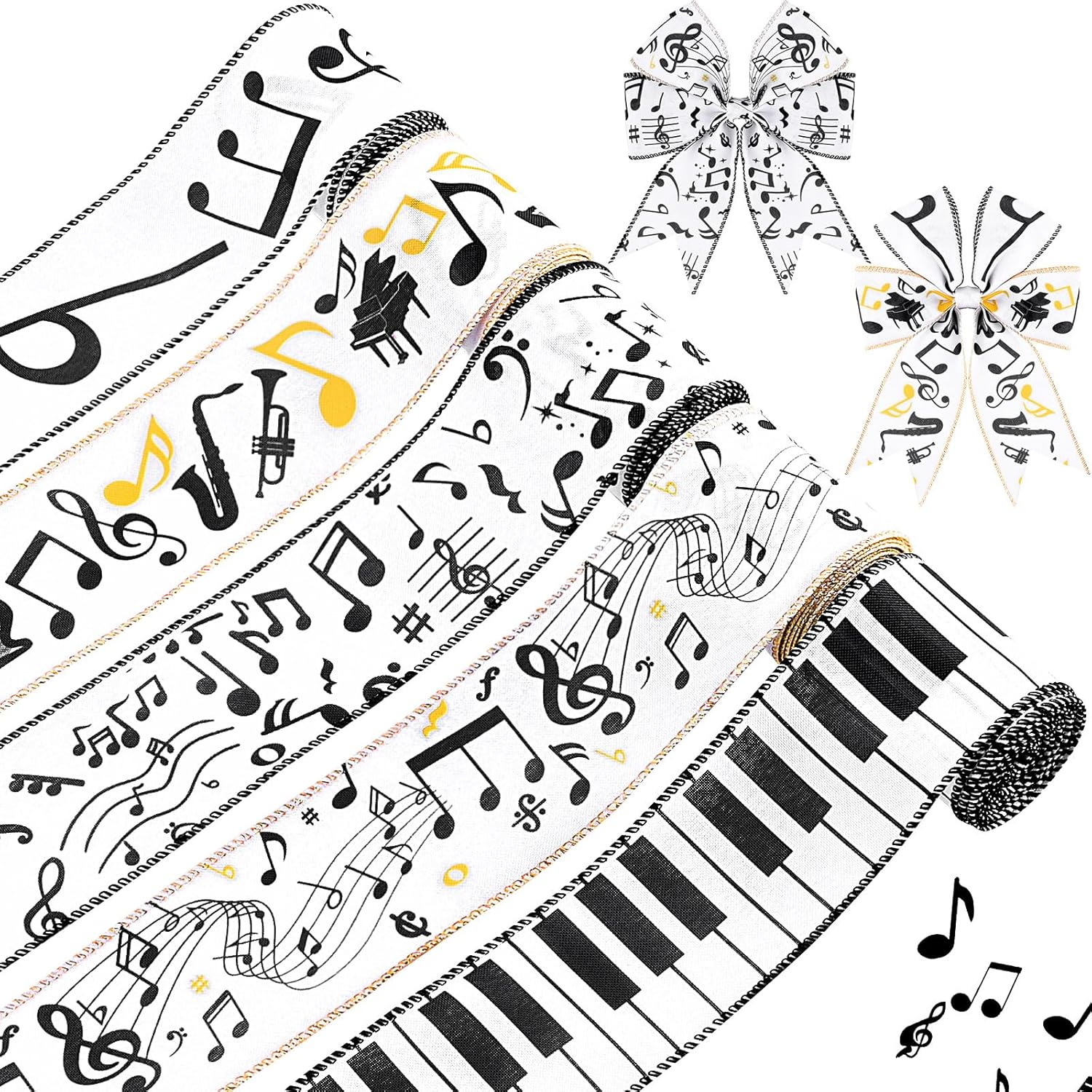 Amazon.com: Honic 5 Rolls 25 Yards Music Note Wired Ribbon Fabric Ribbons Music Decorative ...