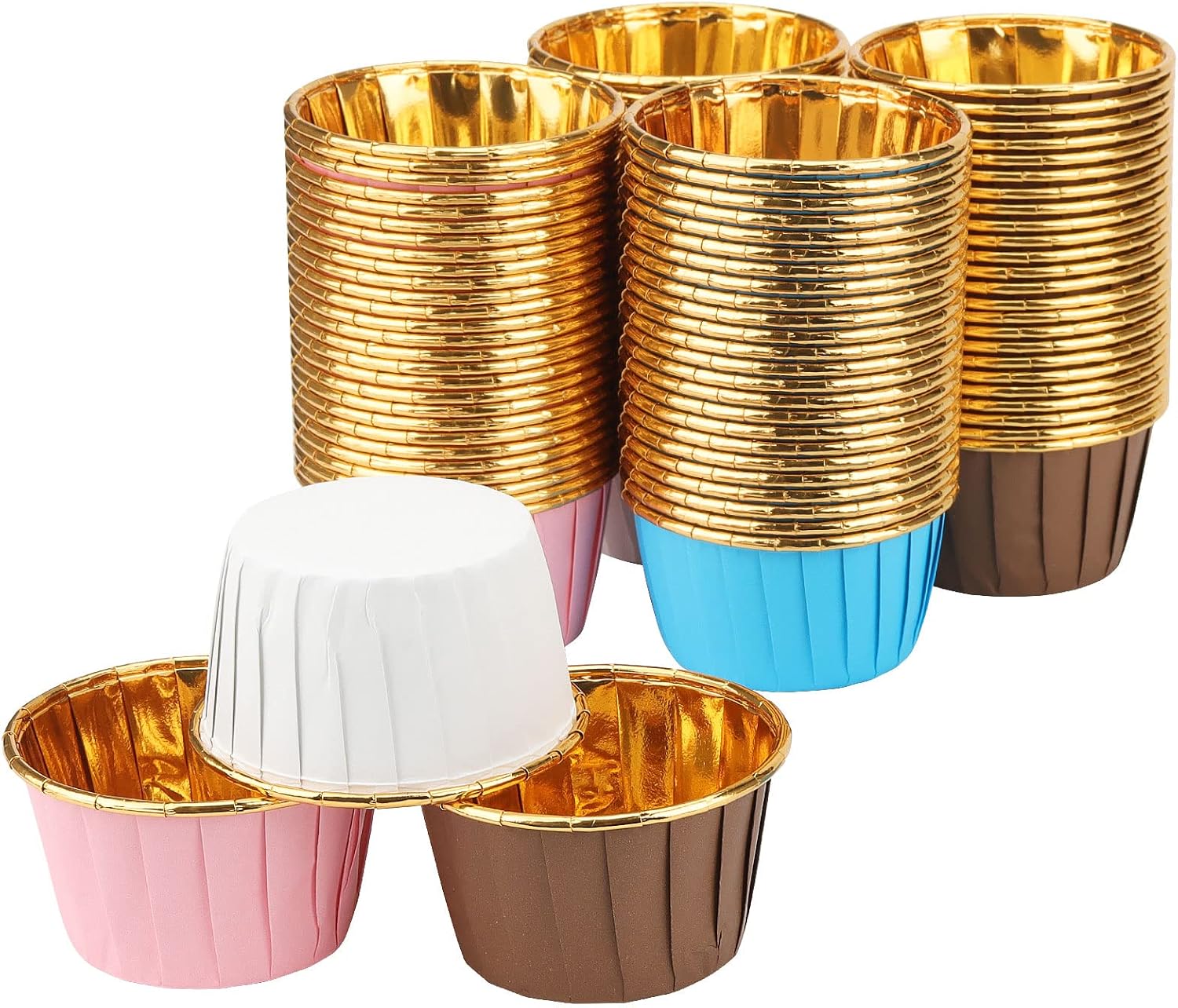 ZEONHEI 200 Pcs Foil Cupcake Cases, 6.8x4cm 4 Colours Metallic Cake ...