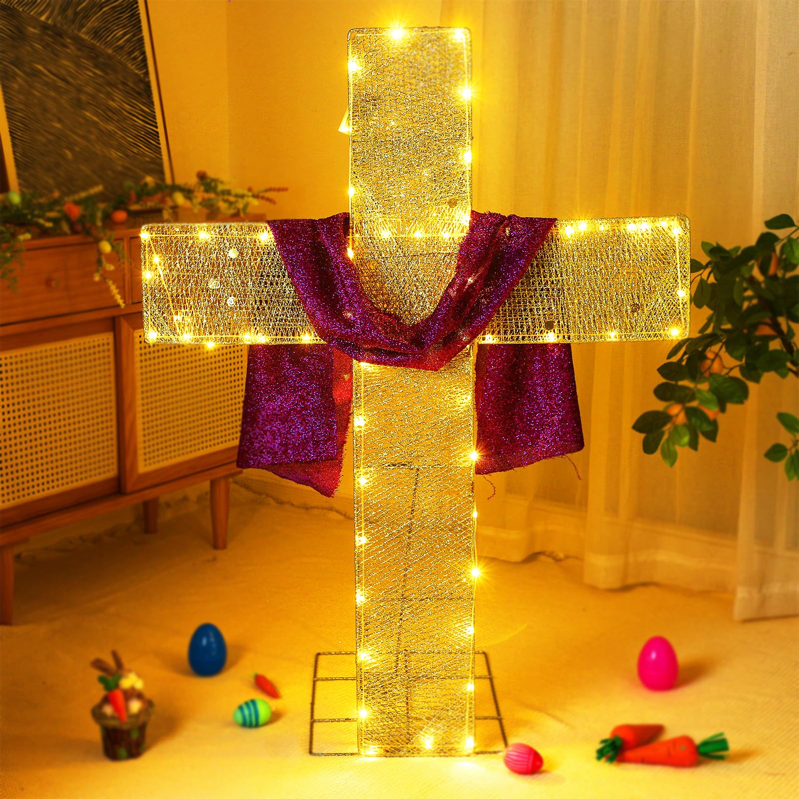 Amazon.com: Glooglitter Pre-lit Easter Ramadan Cross Moon Staroutdoor ...