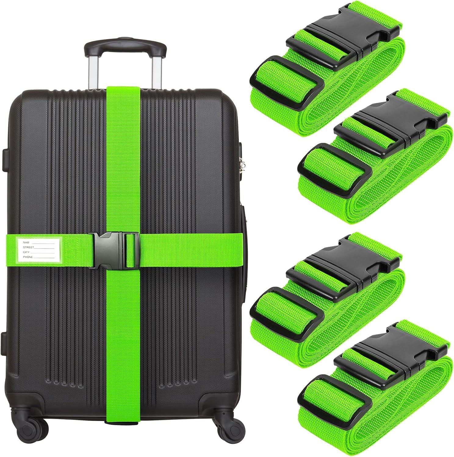 4 Pack Luggage Straps, 2M Adjustable Belts Keep Suitcase Secure While ...
