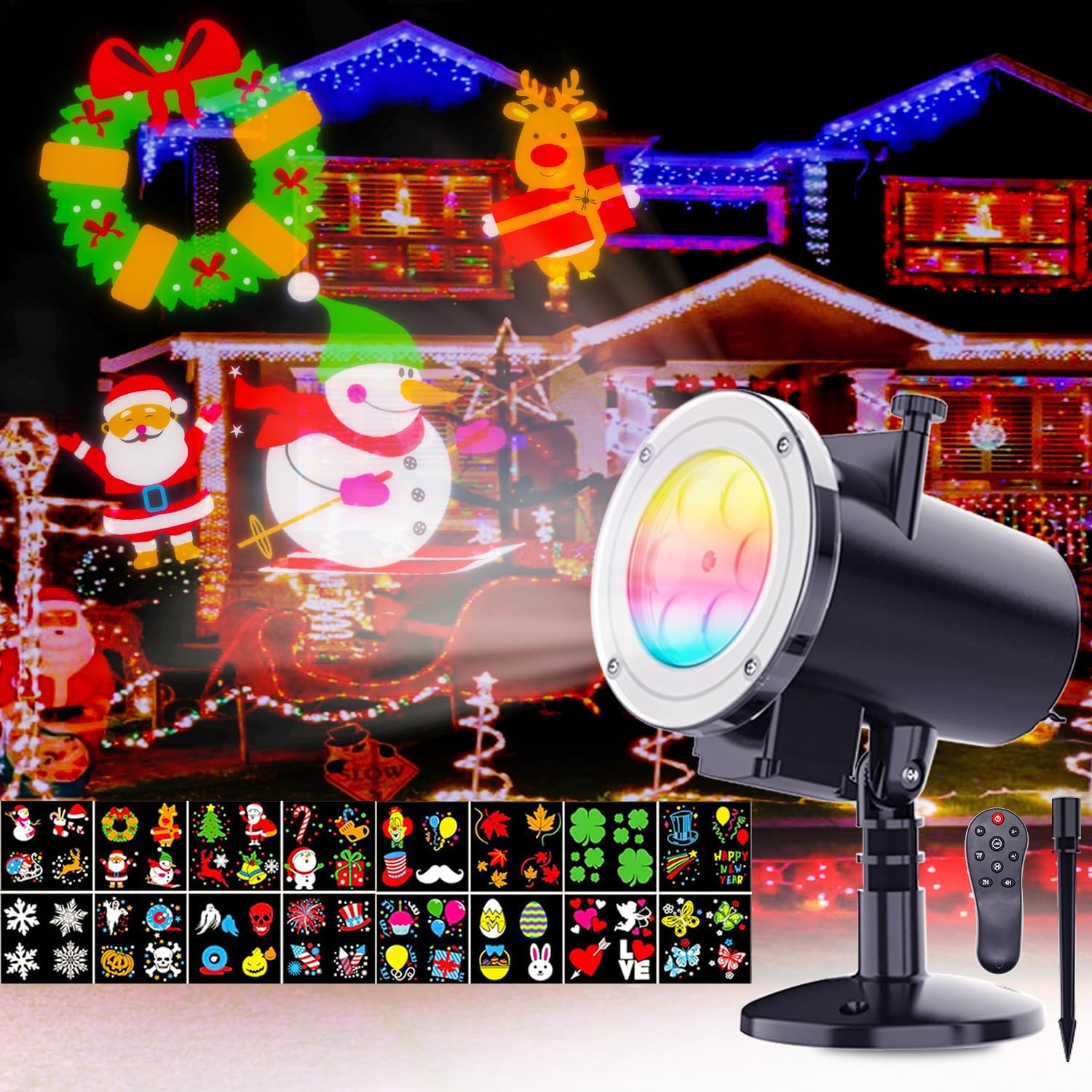 Holiday Projector Lights Outdoor, WFOJOO Led Christmas Projector Light ...