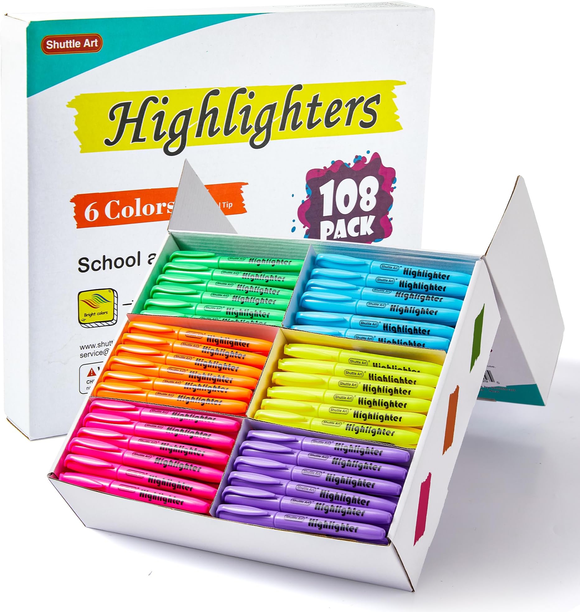 Shuttle Art 108 Pack Highlighters, Highlighters Assorted Colours Set, 6 ...