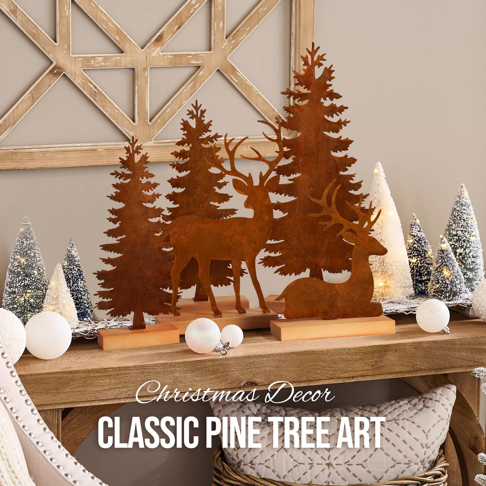 Snapklik.com : Set Of 5 Metal Christmas Pine Tree And Elk Tabletop ...