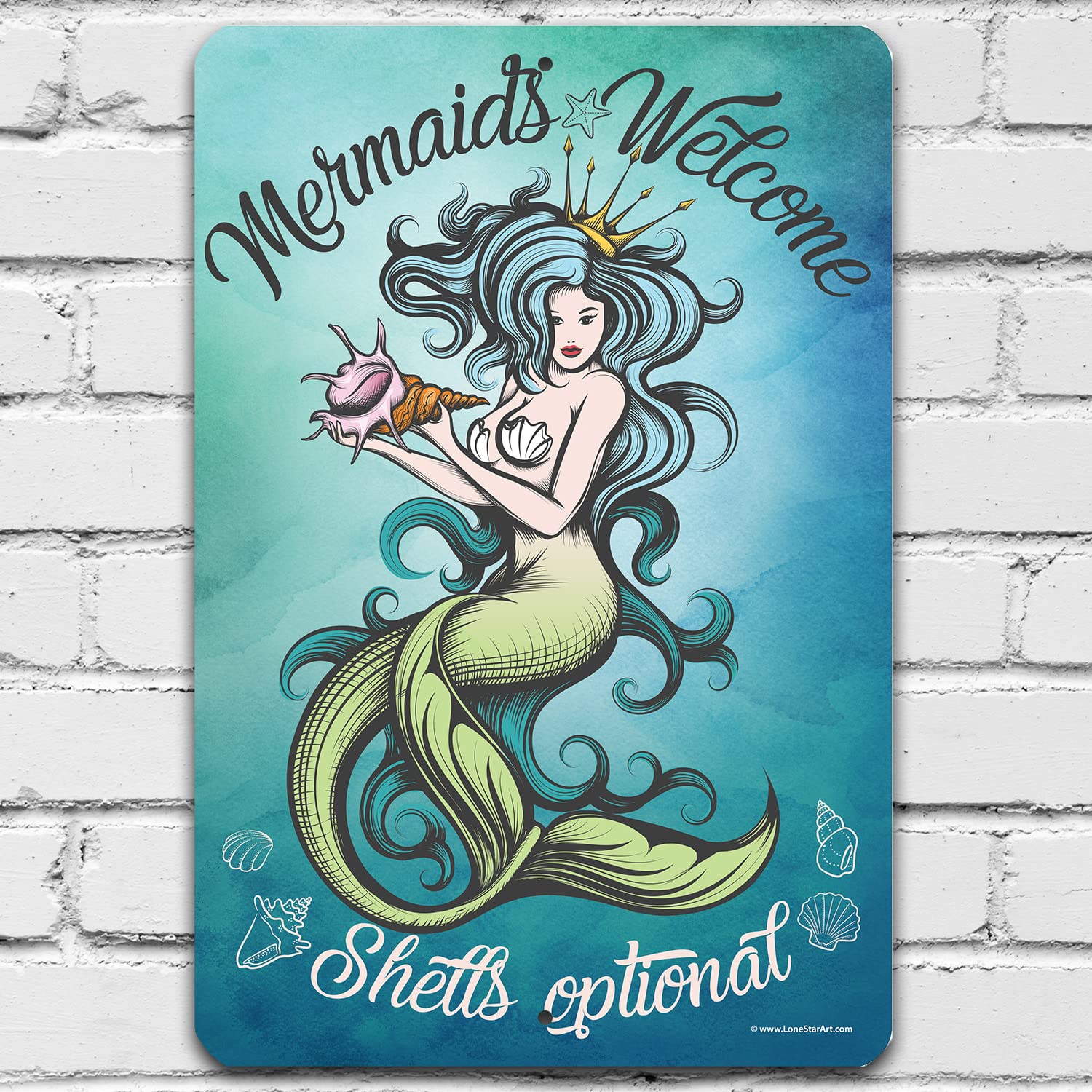 Amazon.com: Metal Sign - Mermaids Welcome Shells Optional - Hanging ...