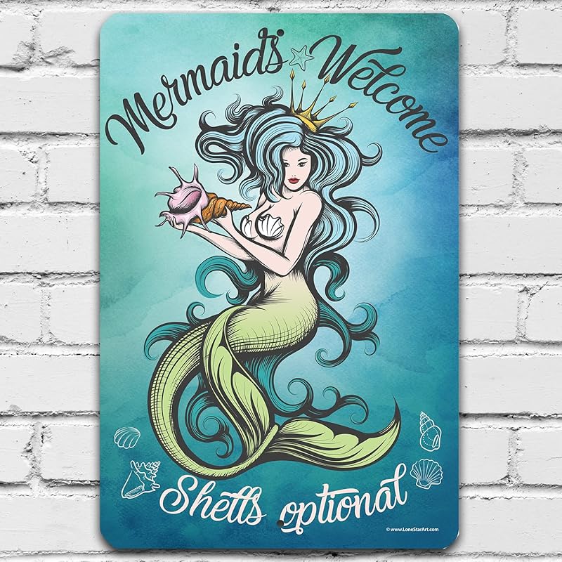 Amazon.com: Metal Sign - Mermaids Welcome Shells Optional - Hanging ...