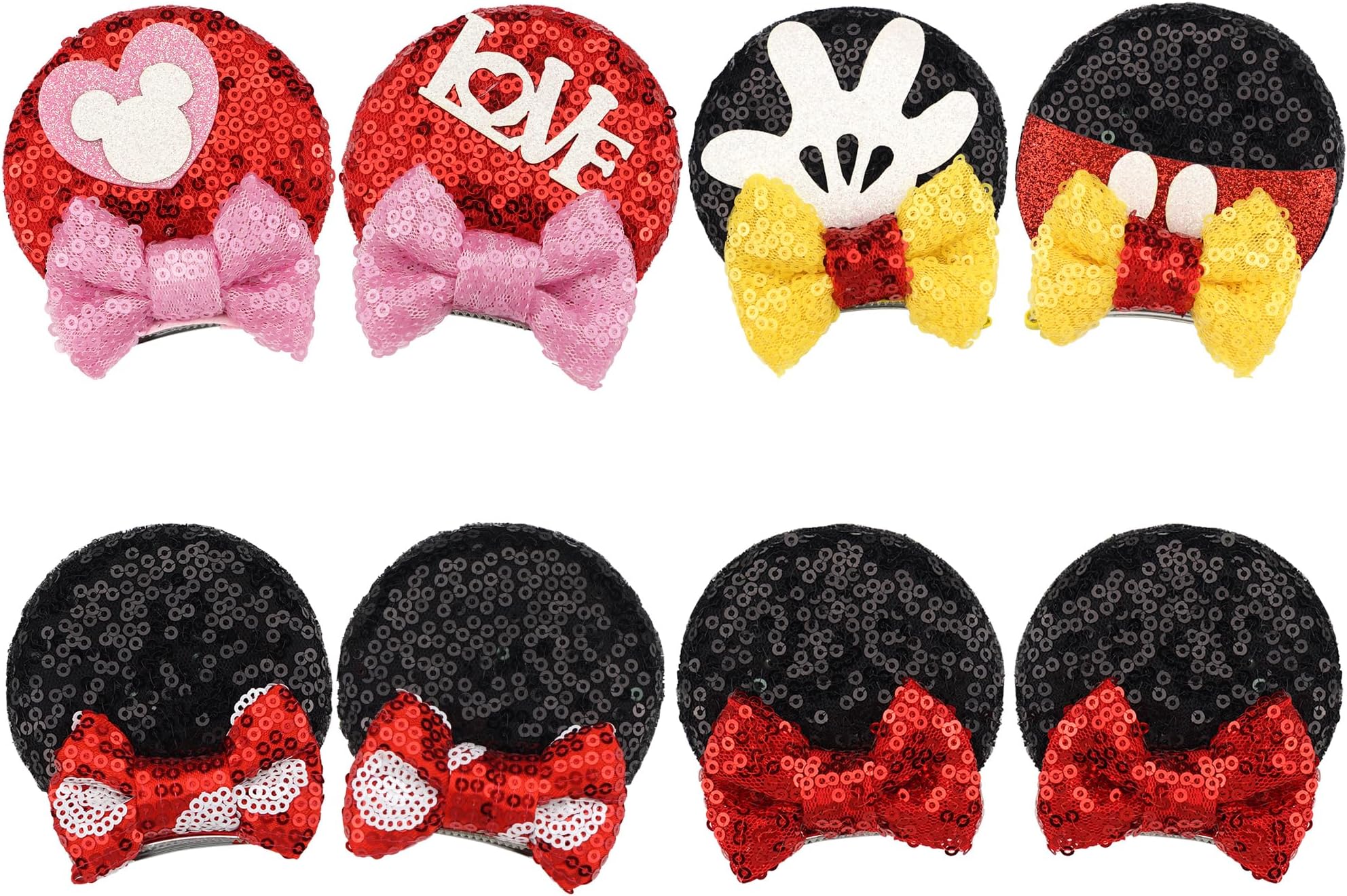 Amazon.com : 8PCS Sequin Mouse Ears Hair Clips Glitter Hair Bows Cute ...