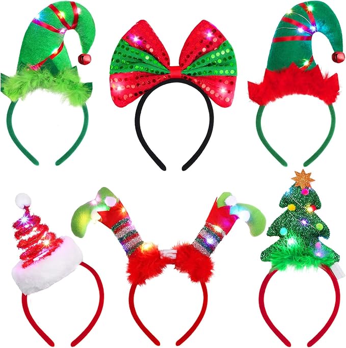Amazon.com: ELCOHO 6 Pack Christmas LED Headbands Holiday Light Up ...