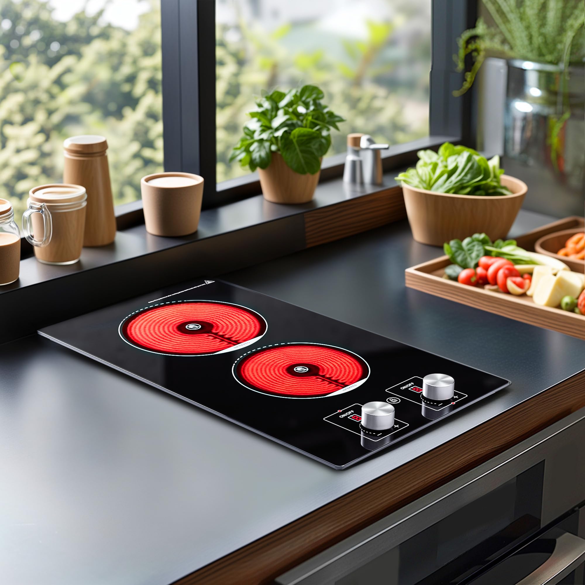 Snapklik.com : ADVWIN Electric Cooktop, 2 Burner Knob Control Plug In ...