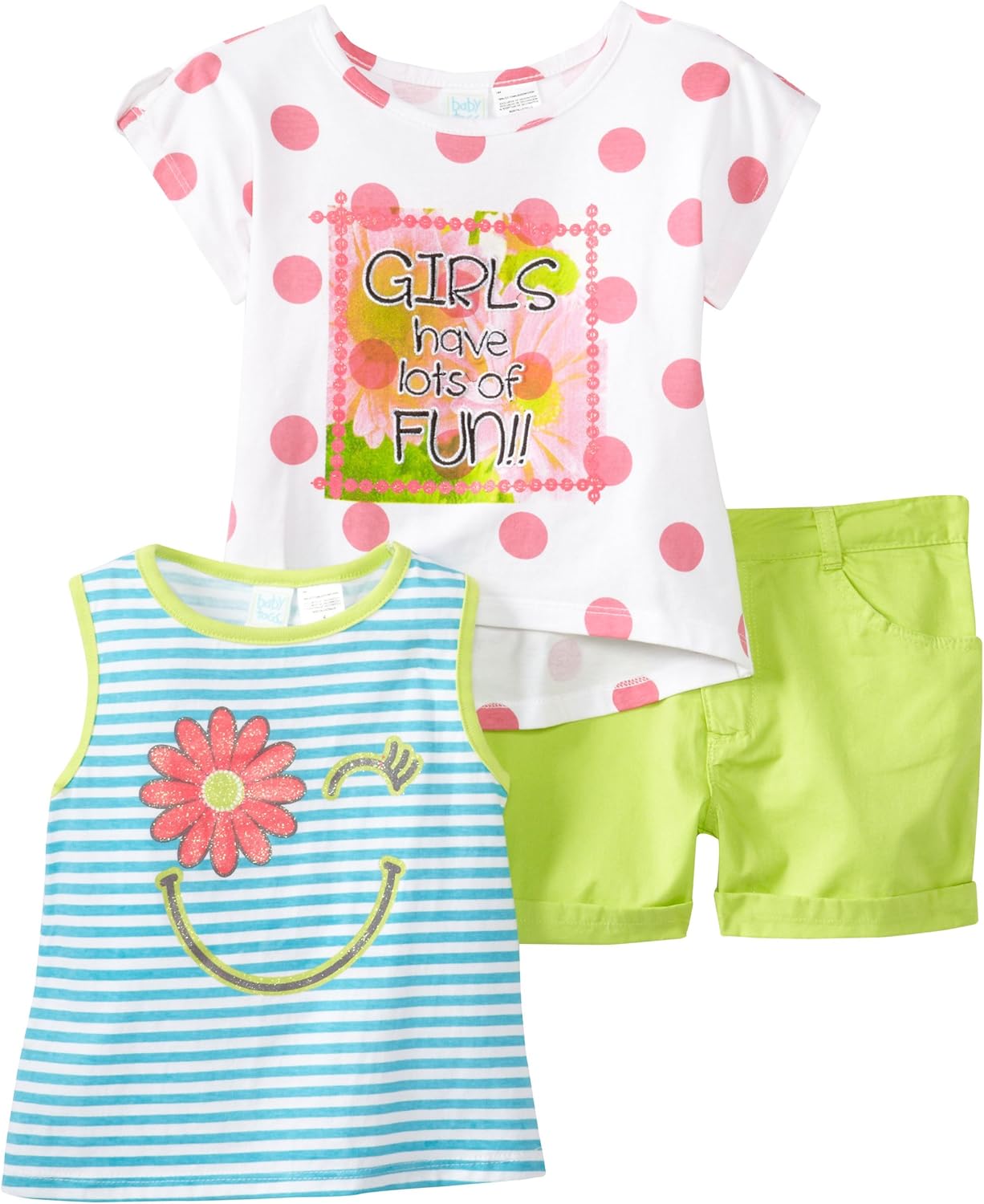 Amazon.com: Baby Togs Little Girls' Big Dot 3 Piece Short Set, White, 4 ...