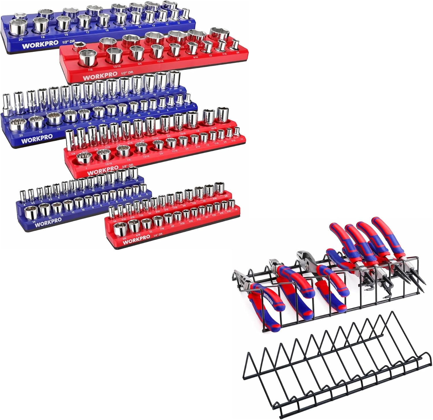 Amazon.com: WORKPRO Magnetic Socket Organizer Set & 2-Pack Plier ...