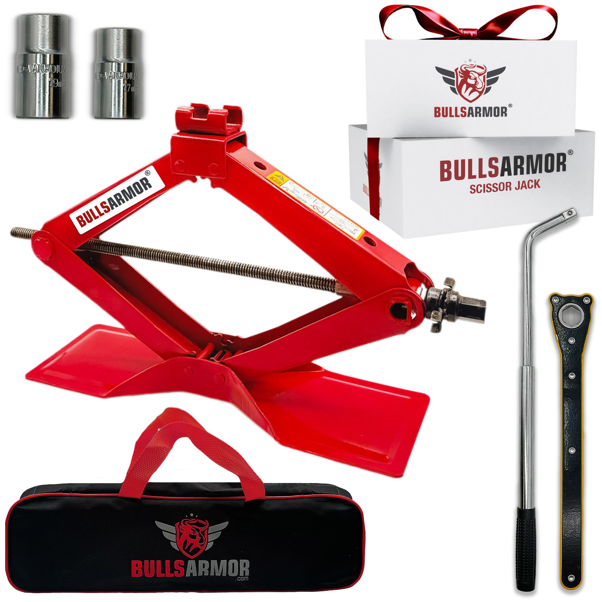 BullsArmor Scissor Jack Kit - 2 Ton (4,400 lbs) - Extra Wide Base ...