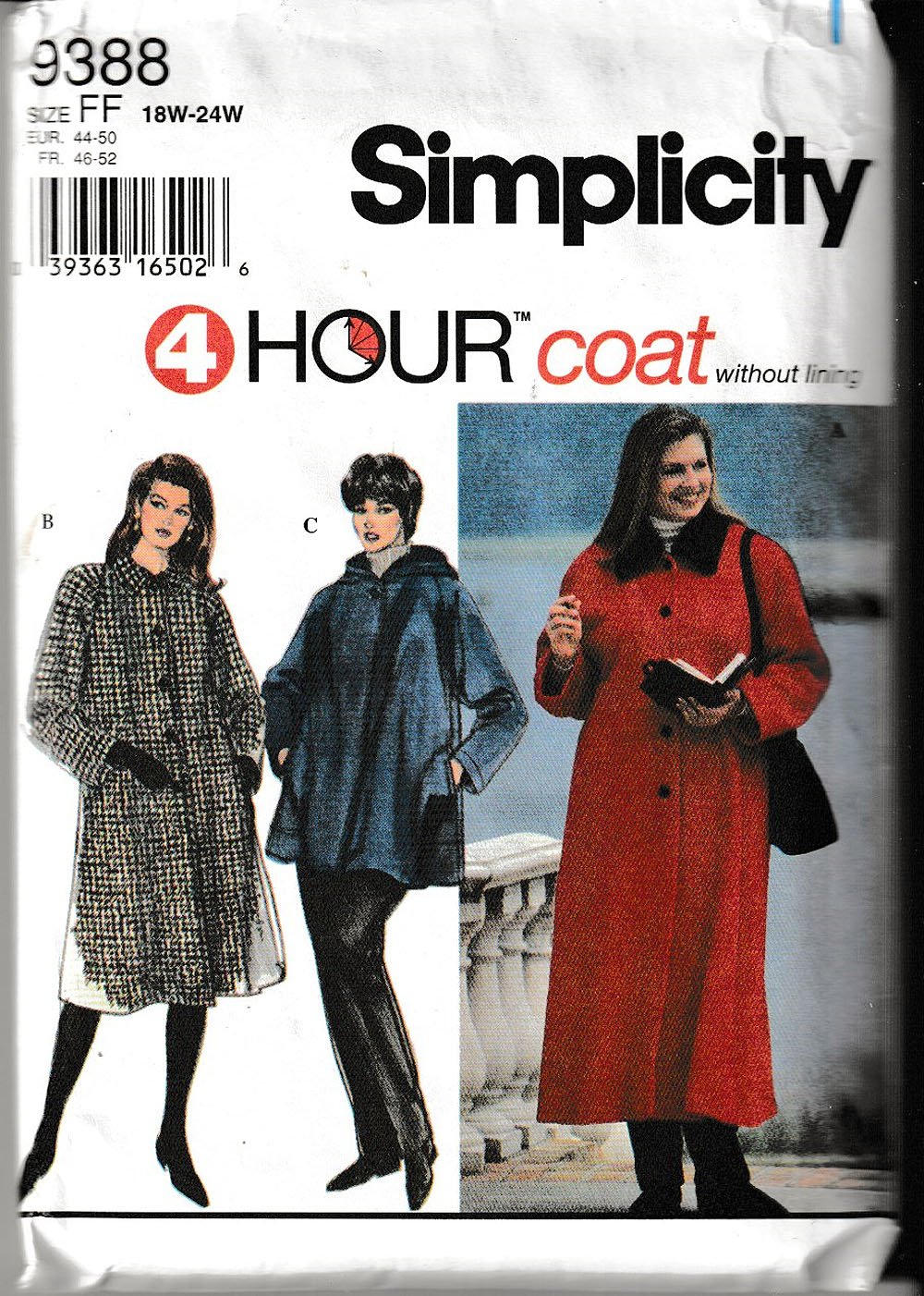 Amazon.com: Simplicity Sewing Pattern 9388 c.1995 Misses' 4 Hour Coat ...
