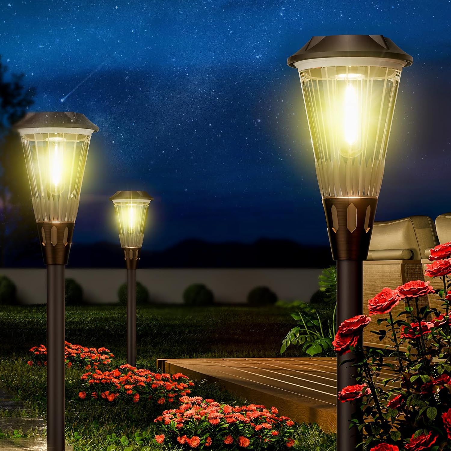 NEWMESSI 8 Pack Bright Solar Lights Outdoor,2-in-1 Warm&Cold Light,IP65 ...