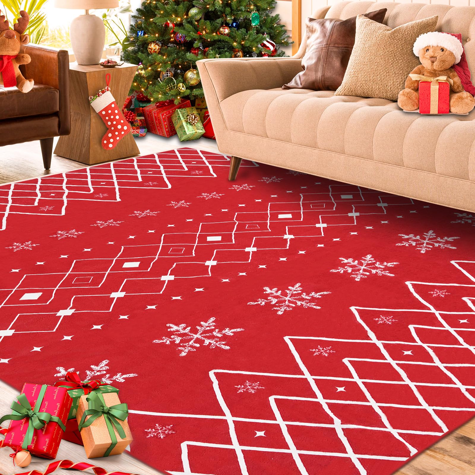 Amazon.com: 5x7 Christmas Area Rug, Carpet with Snowflake and Christmas ...