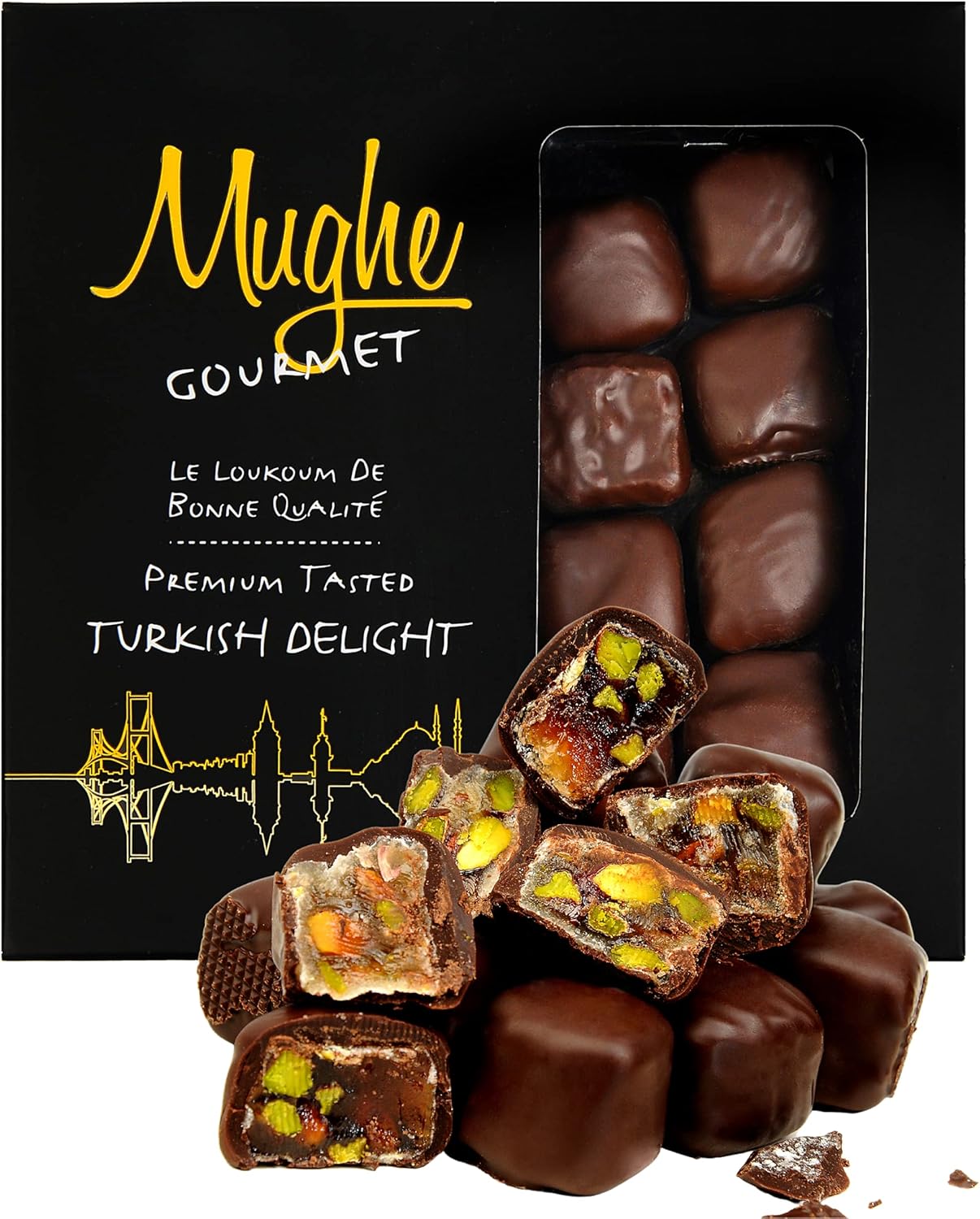 Luxury Dark Chocolate Coated Turkish Delights w/ Pistachio Gourmet Gift ...