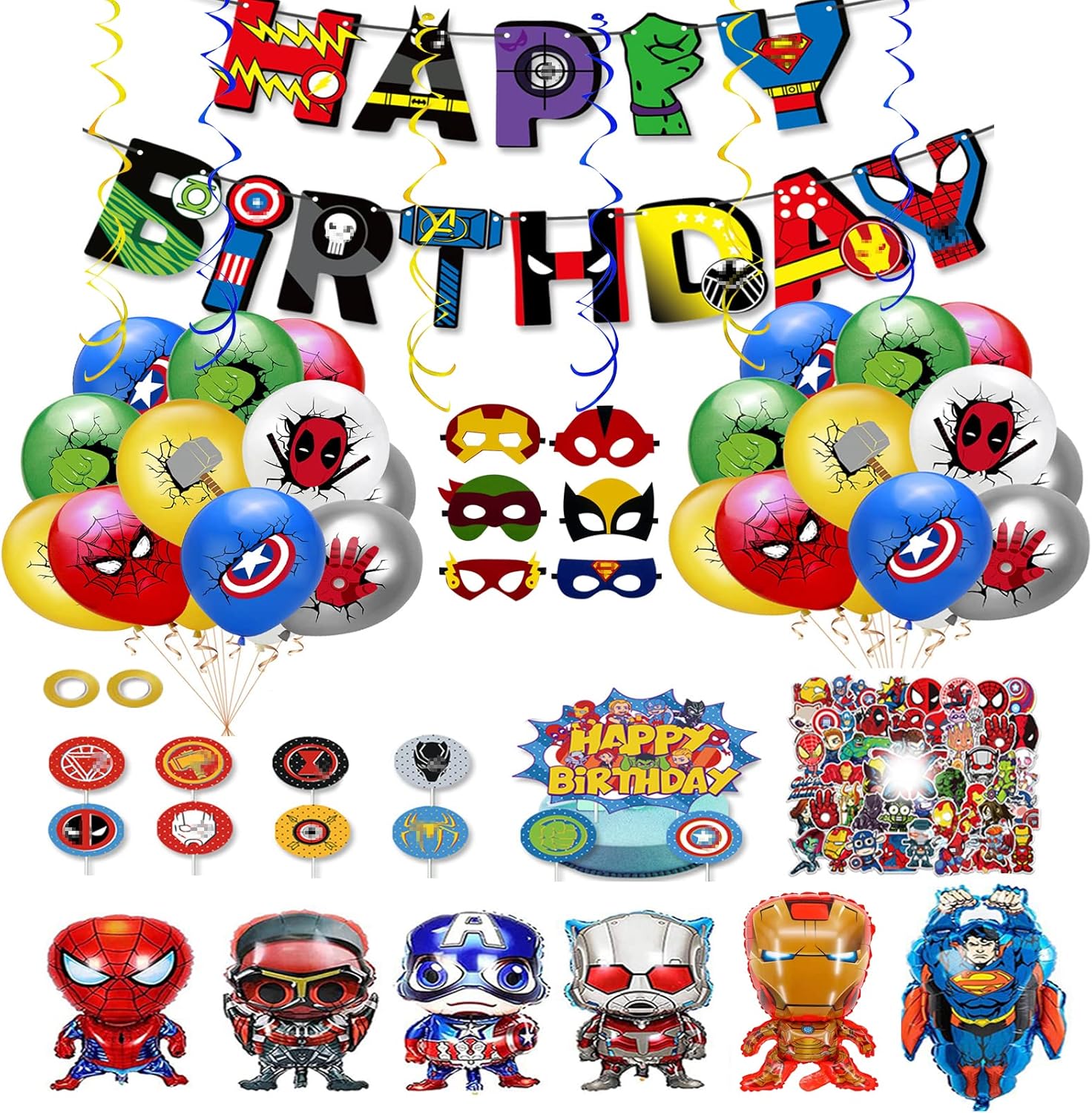 Amazon.com: HOILUKFUNG 106 Pcs Superhero Birthday Party Supplies ...