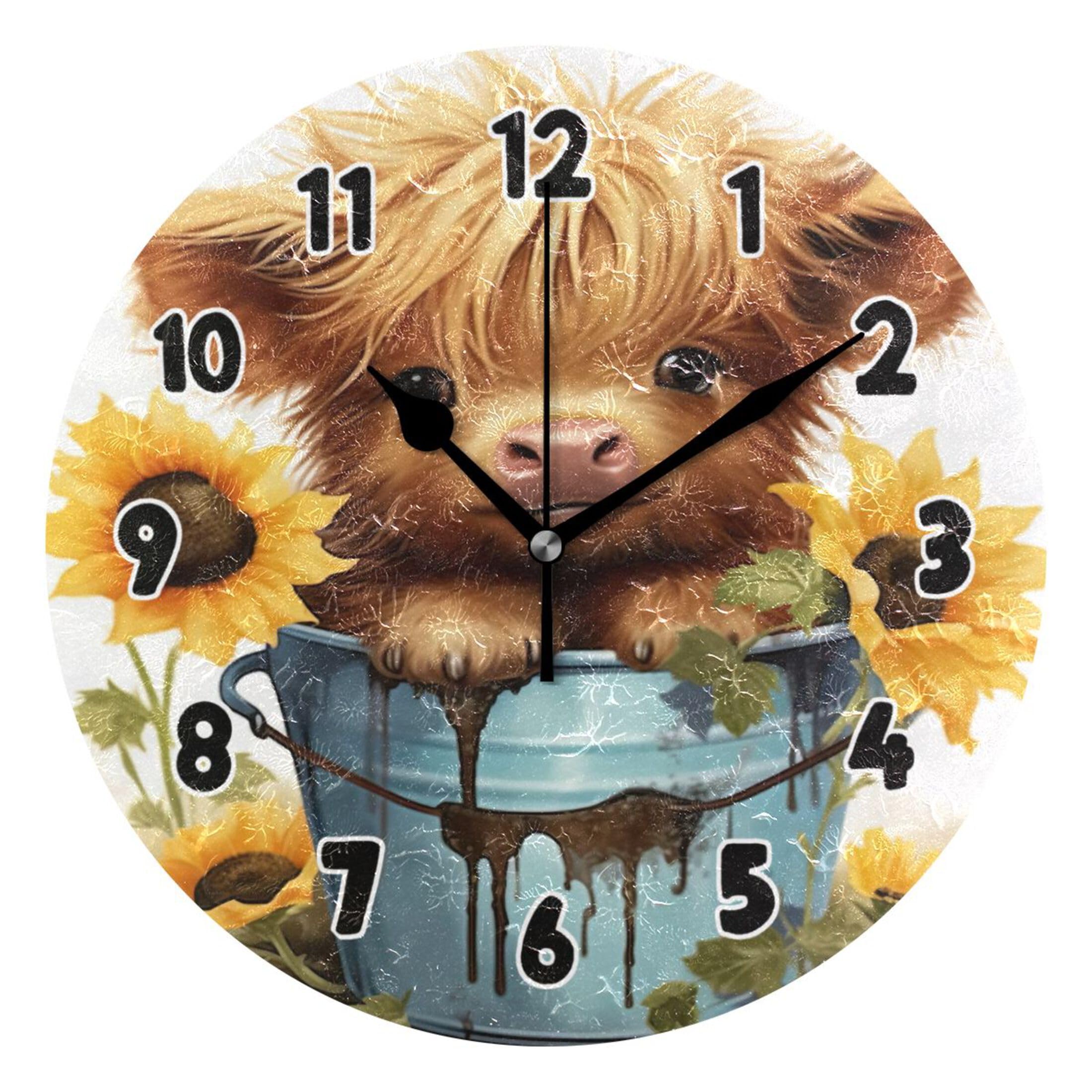 Amazon.com: UMIRIKO Highland Cow Sunflower Animal Clock Bathroom ...