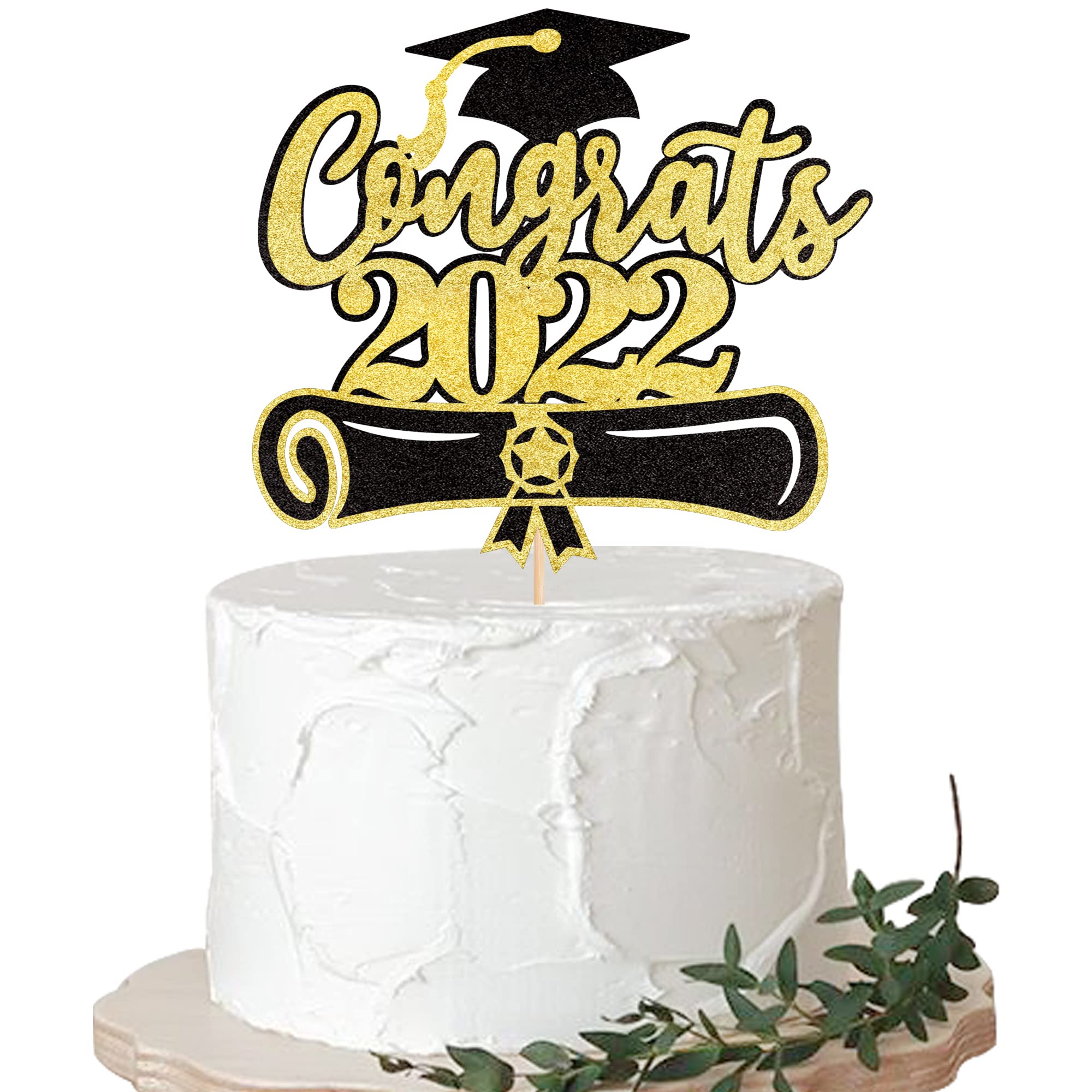 Buy Xsstarmi 1 PCS Congrats 2022 Cake Topper Black Gold Glitter Grad ...