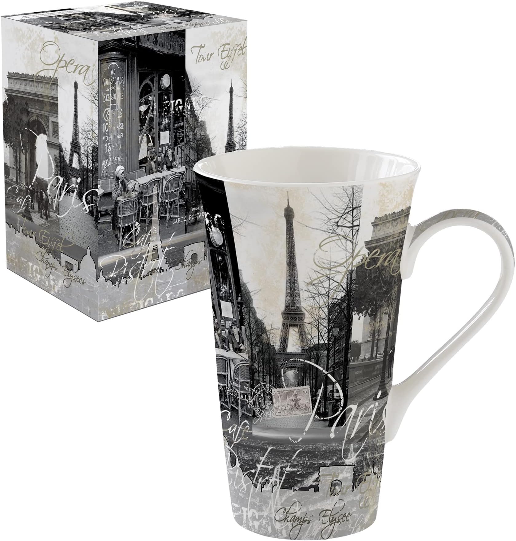 Easy Life COFFRET 1 MUG GEANT 60CL EN PORCELAINE PARIS NOIR & BLANC ...