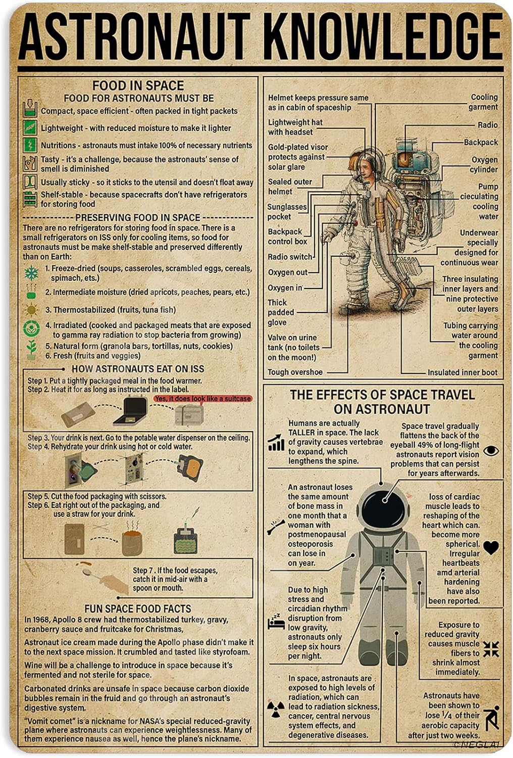 Amazon.com: NEGLAI Astronaut Knowledge Metal Signs Poster, Vintage Wall ...