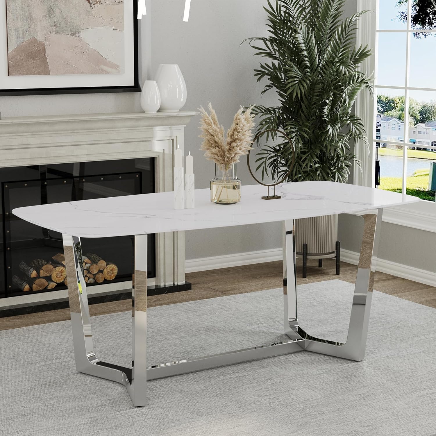 Amazon.com - jajaplus Dining Table, 65 inch Sintered Stone Dining Table ...