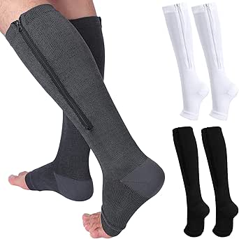 Amazon.com: Nuanchu 3 Pairs Open Toe Zipper Compression Socks 20-30mmhg ...