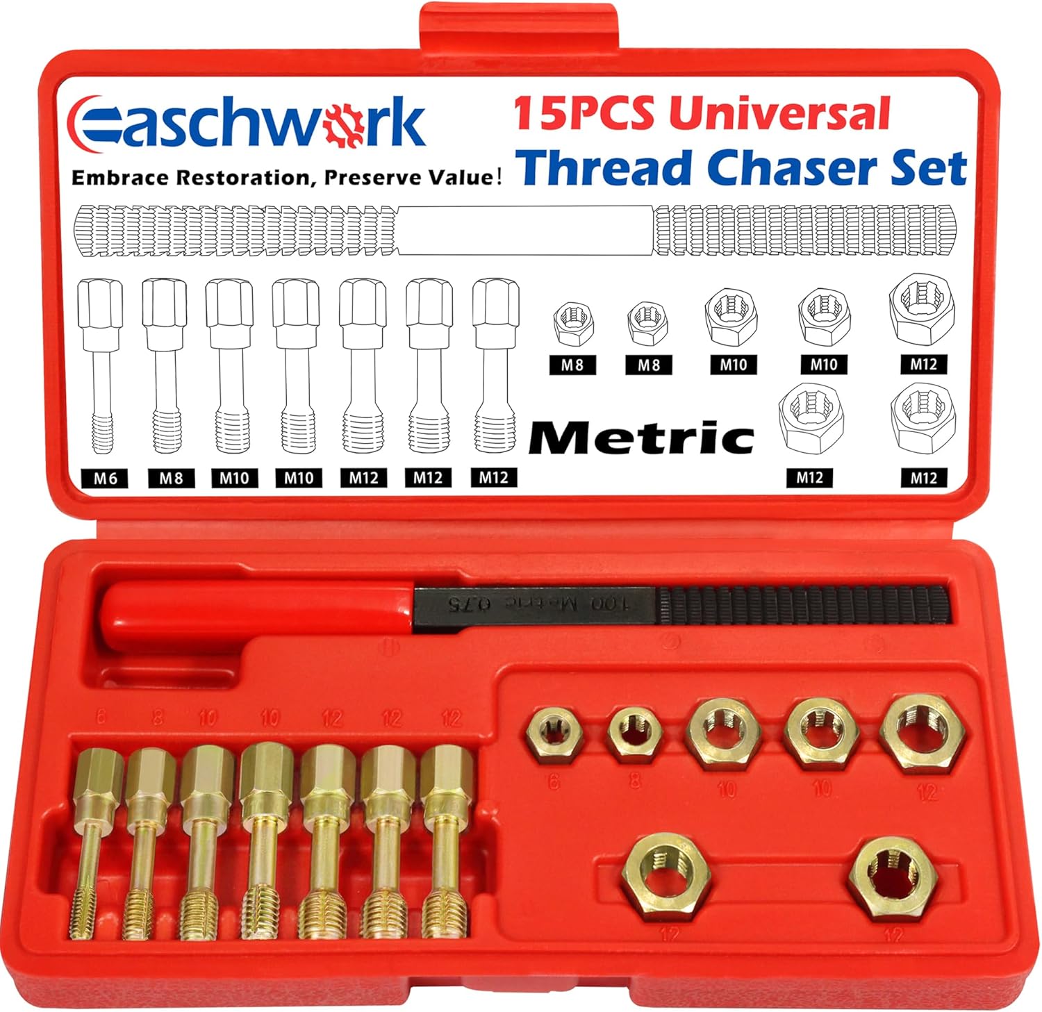 Amazon.com: easchwork 15 Piece Metric Thread Chaser Set Master Thread ...