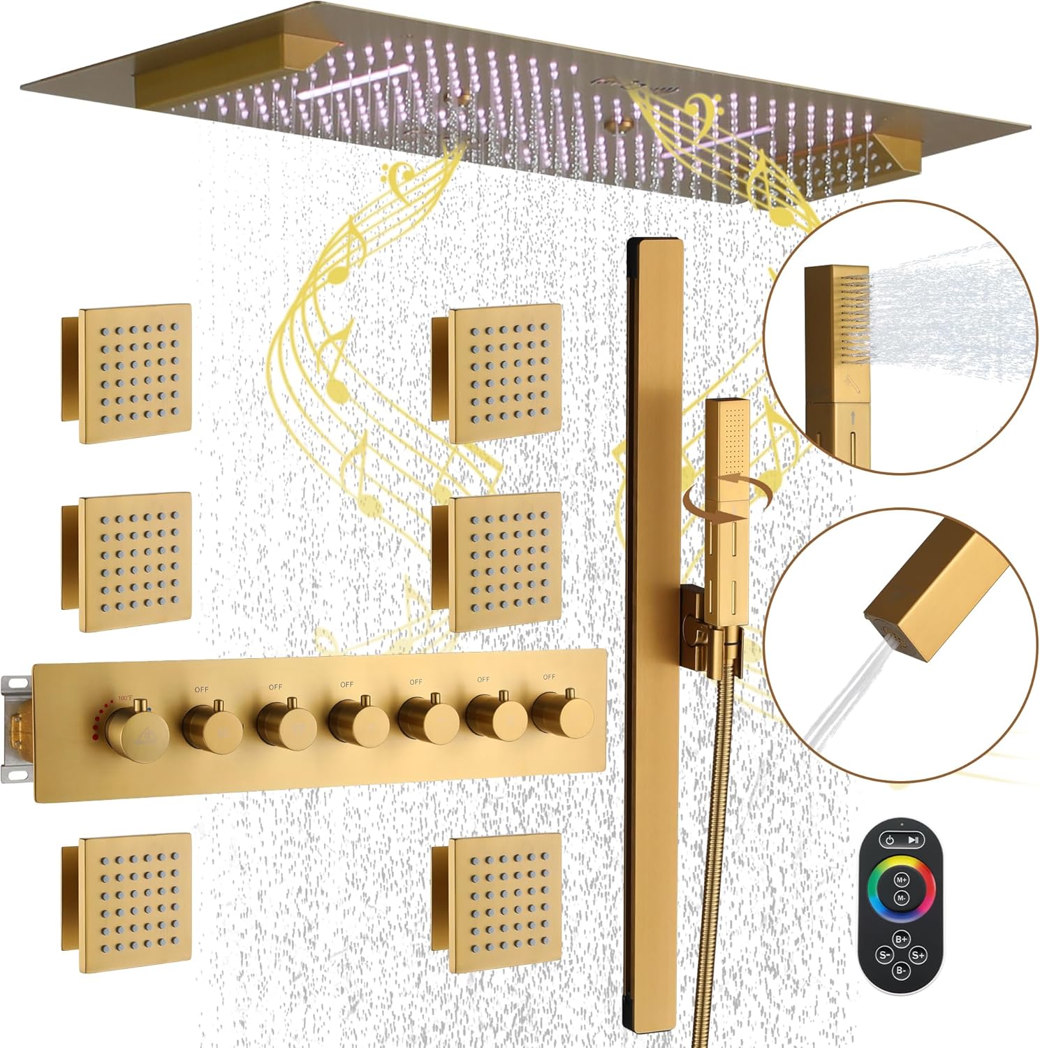 CASAINC Thermostatic Shower System 35x16 Inch Luxury 6 Functions Shower ...