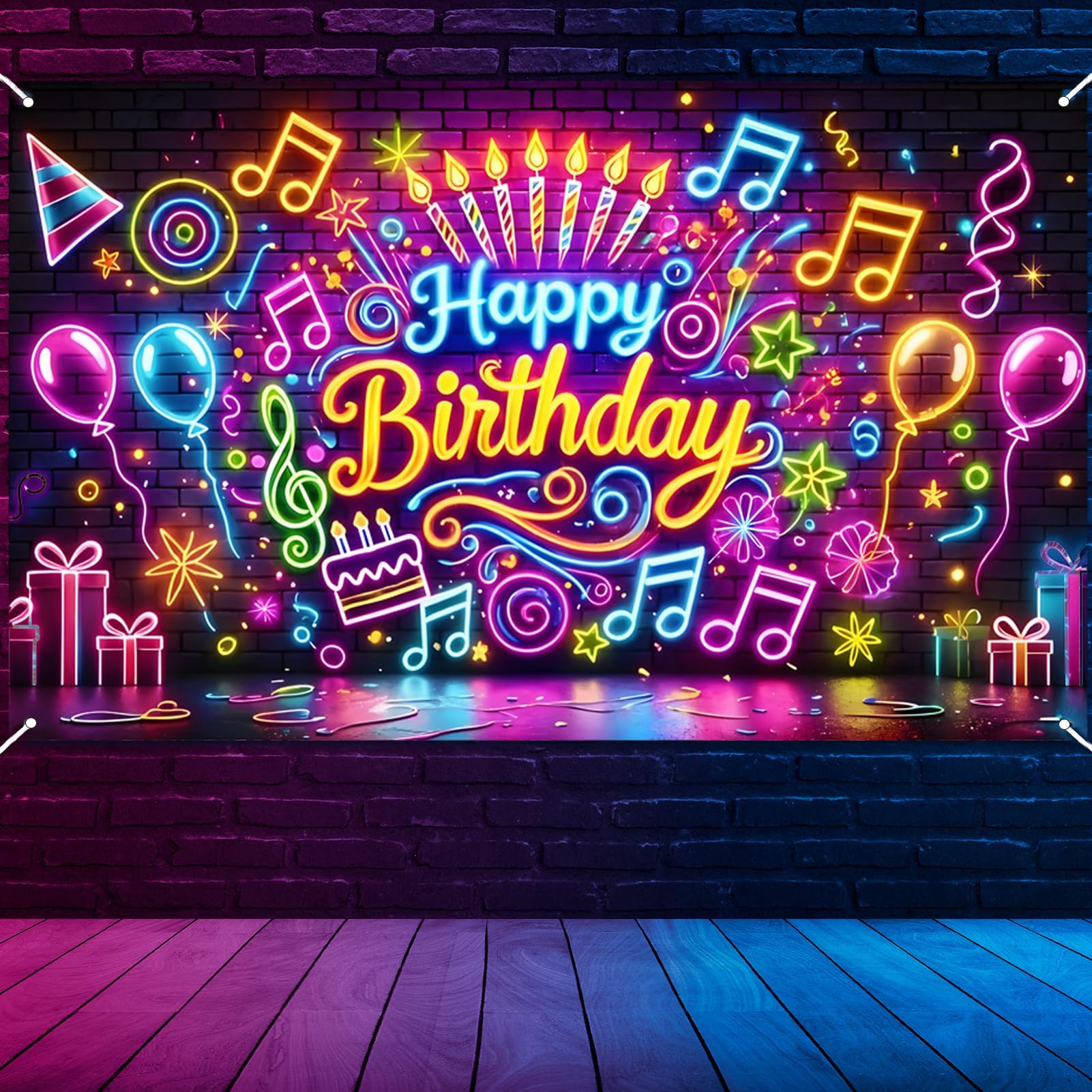 Qpout Neon Birthday Backdrop Glow in the Dark Party Banner for Neon ...
