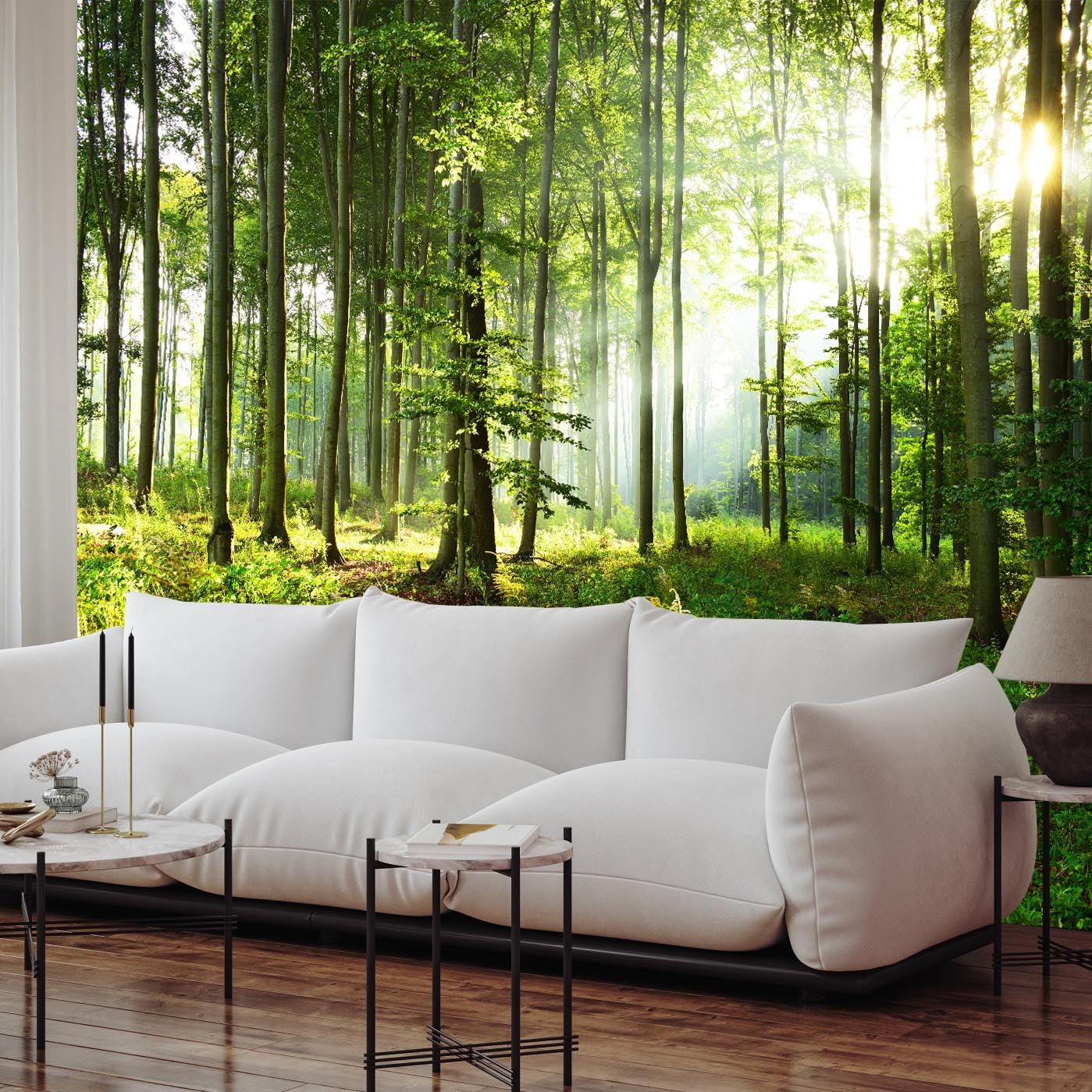 ZFBIZHI Green Forest Wallpaper Sunshine Mural Wallpaper for Bedroom ...