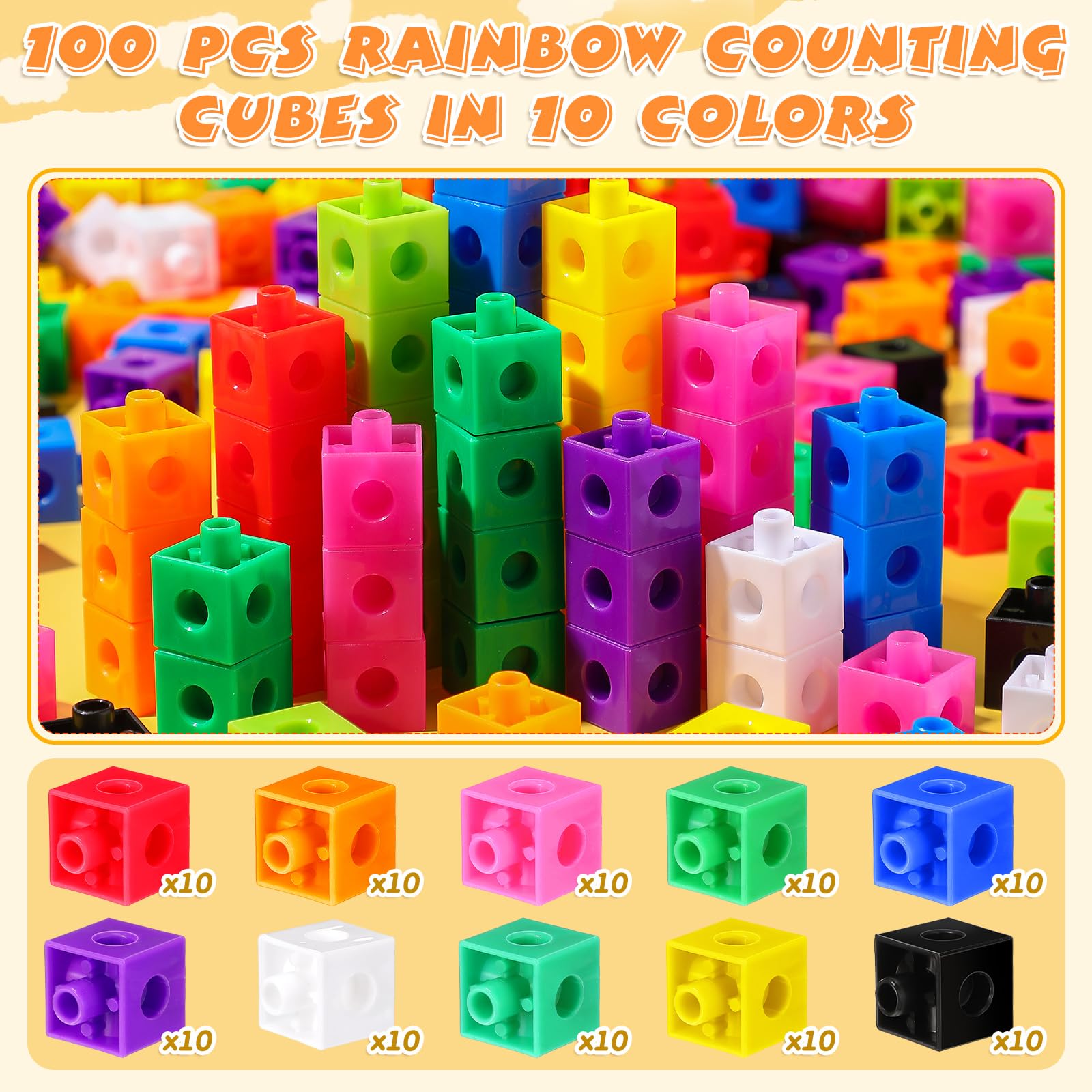 Snapklik.com : Jenaai 100 Pcs Linking Cubes Plastic Math Cubes ...