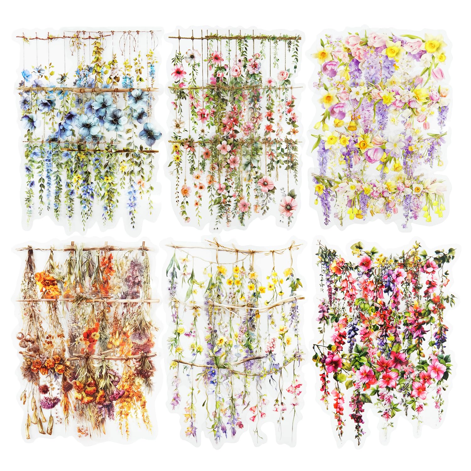 Amazon.com: AuriicLeaf Hanging Floral PET Stickers Set, 60PCS Botanical ...