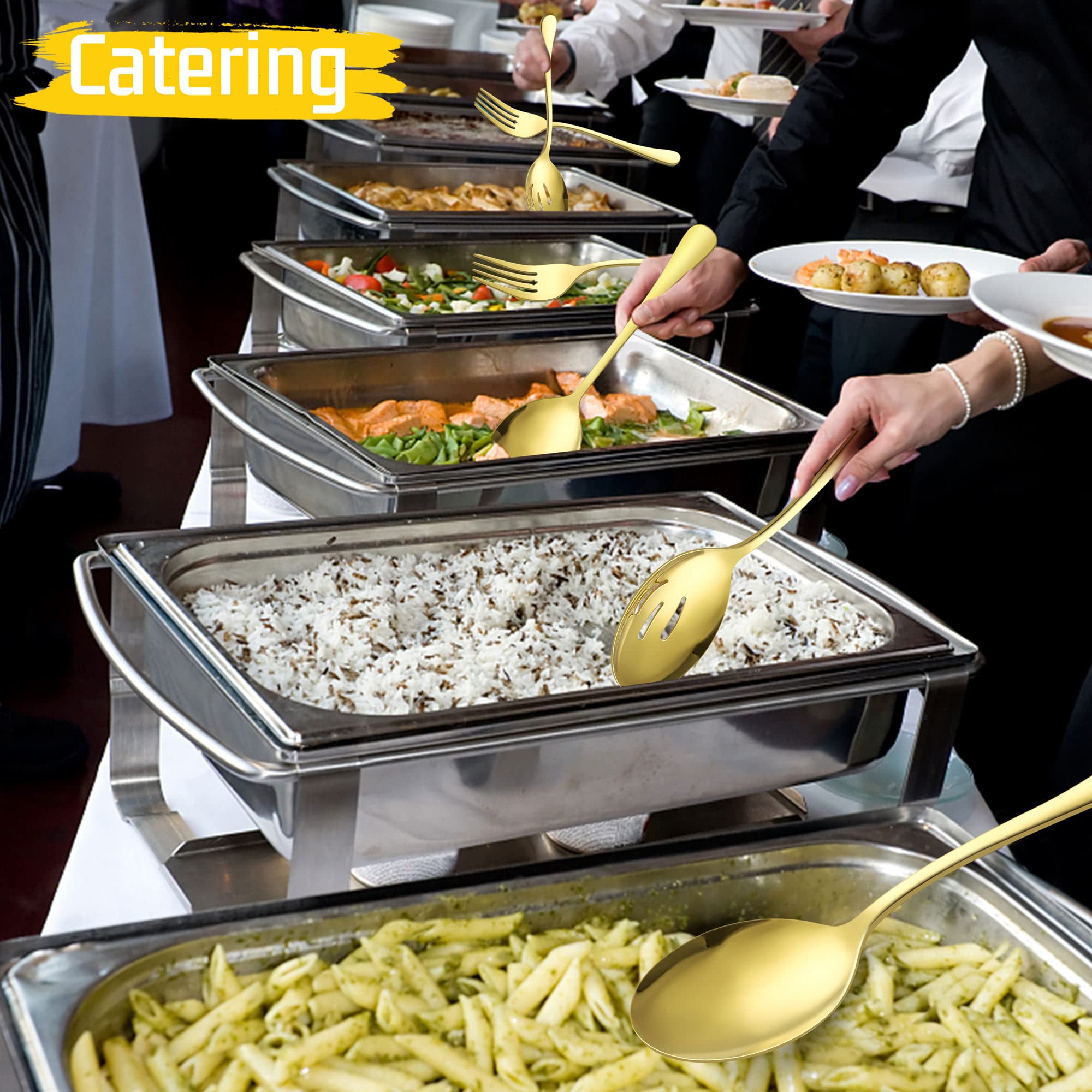 Snapklik.com : Large Gold Serving Utensils Set Of 12, Stainless Steel 9 ...