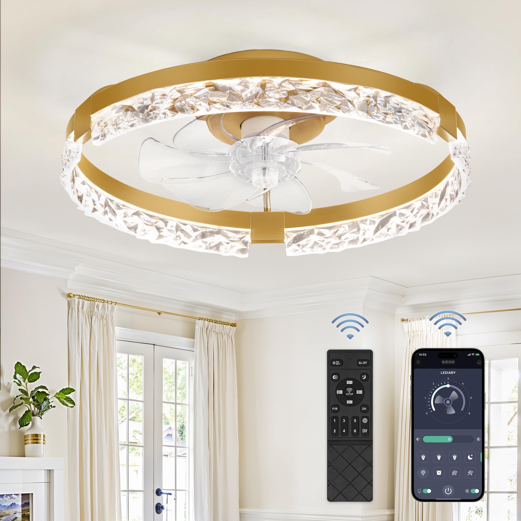 LEDIARY 20 Inch Low Profile Ceiling Fans with Lights and Remote ...