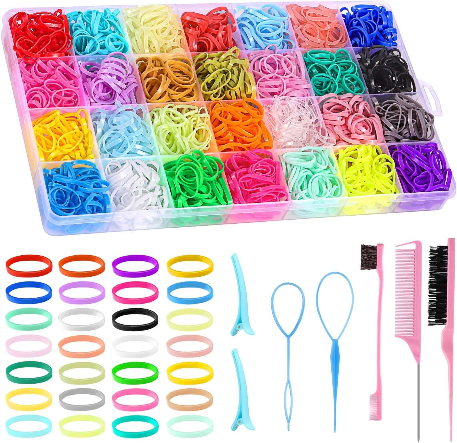 Amazon.com : 28 Colors Rubber Bands with 7 Hair Styling Tools, 1500 Pcs ...