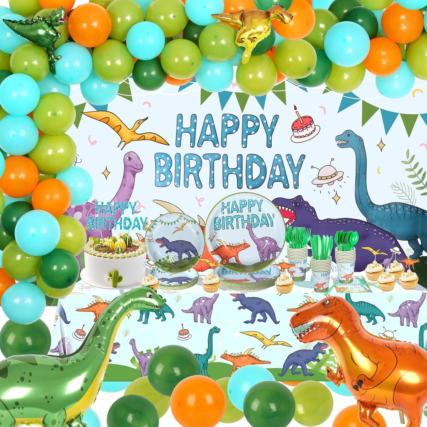 Amazon.com: 343PCS Dinosaur Party Decorations Set (24 Guest)- Complete ...