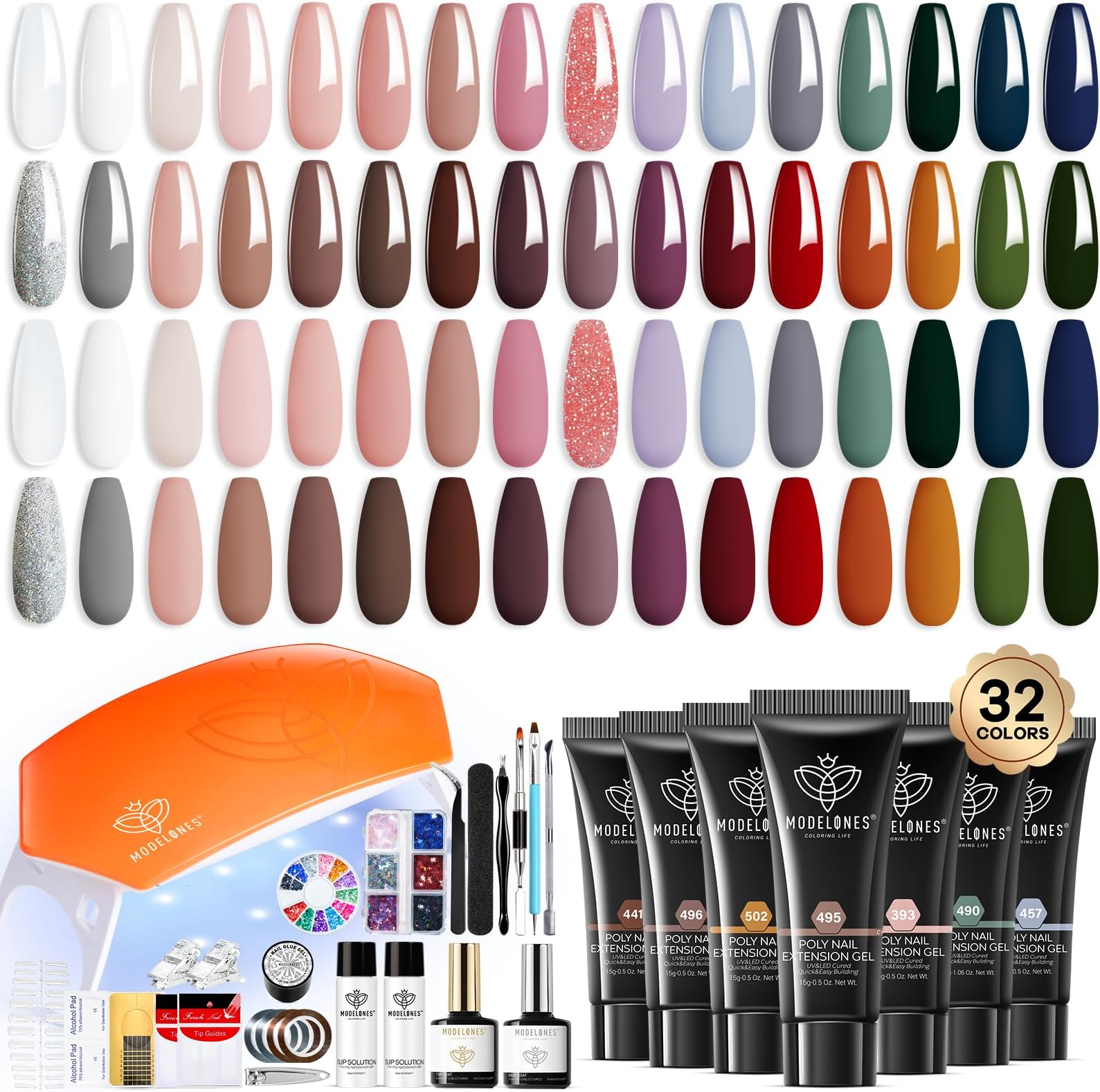 Amazon.com : Modelones 133pcs Poly Nail Gel Kit, 32 Colors Fall Winter ...