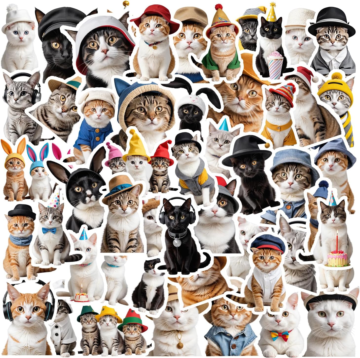 Amazon.com: Funny Dress-up Cat Meme Stickers 50Pcs Waterproof Cute Cat ...
