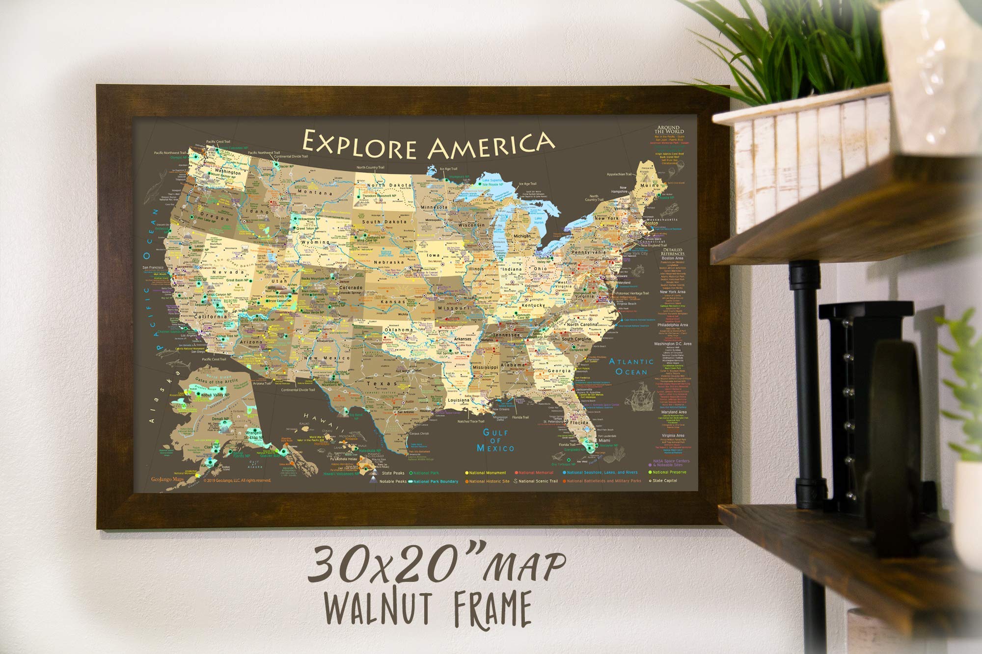 Buy Explore America USA Map with National Parks, Landmarks, Highest ...