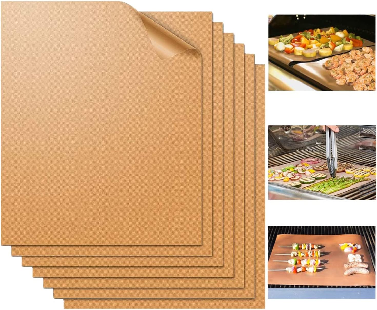 Amazon.com: RENOOK Grill Mat Set of 6 - 100% Non-Stick Reusable Mats ...