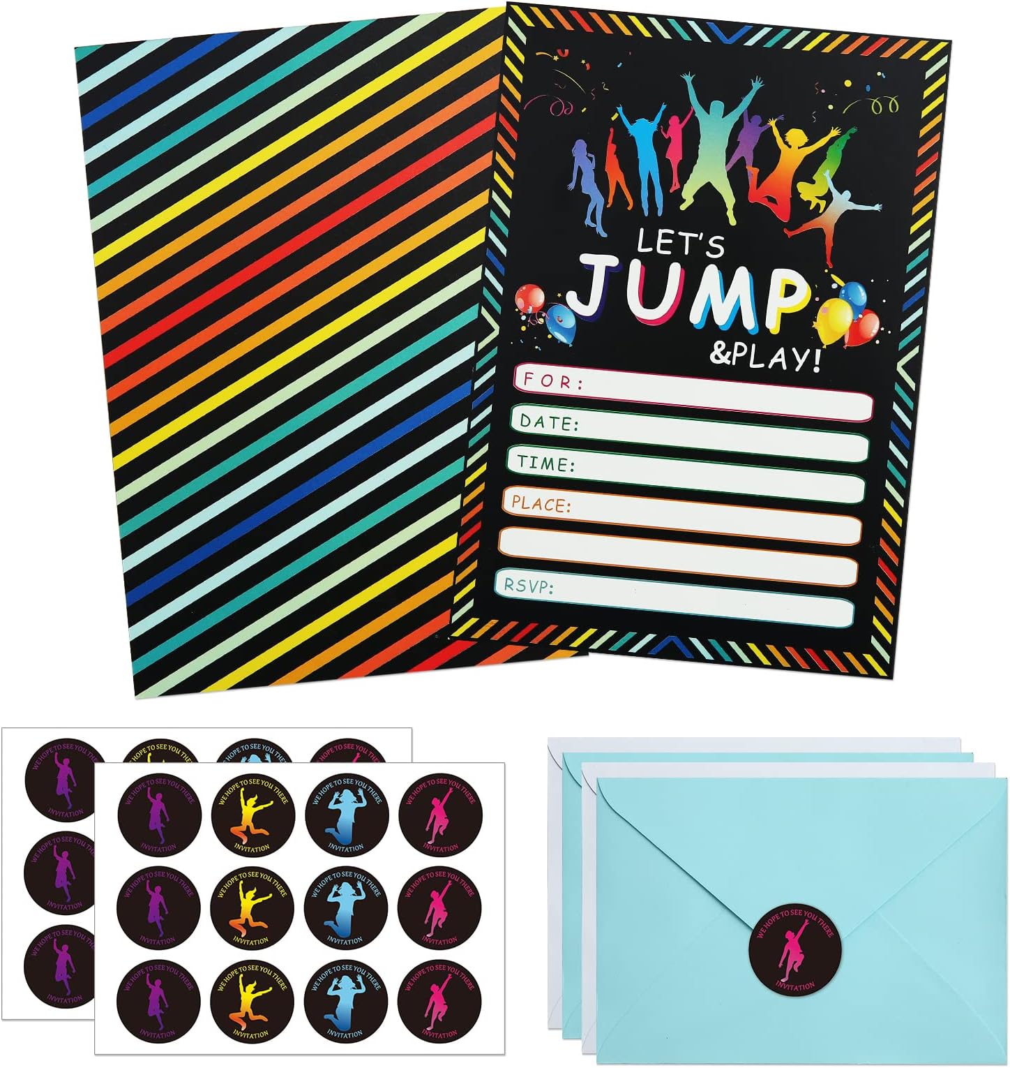 Amazon.com : ELGGIH 24 Pack Bounce House Birthday Invitations Jumping ...